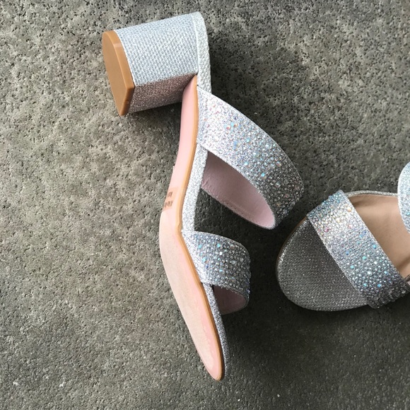 Bella Luna | Shoes | Silver Party Rhinestone Fancy Mule Slide Low Heel ...